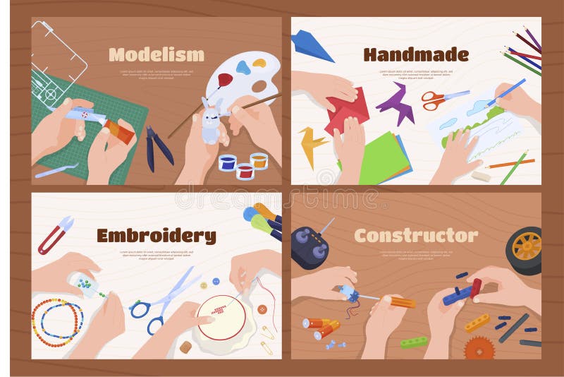 Set of Handmade Hobbies Horizontal Banner with Place for Text Vector ...