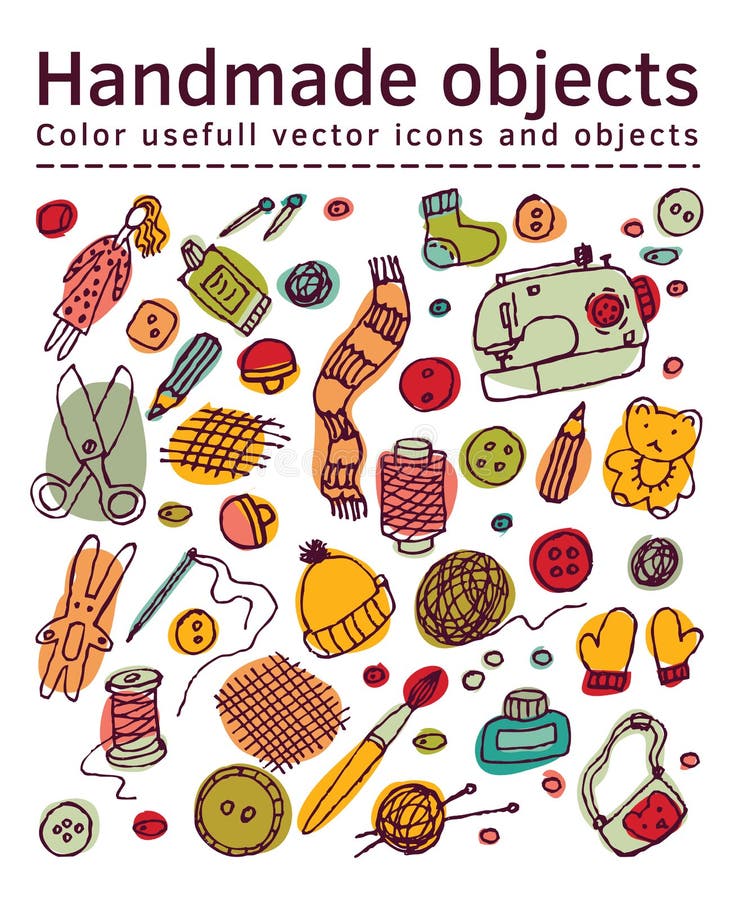 Set of Handmade Icons and Objects Stock Vector - Illustration of ...