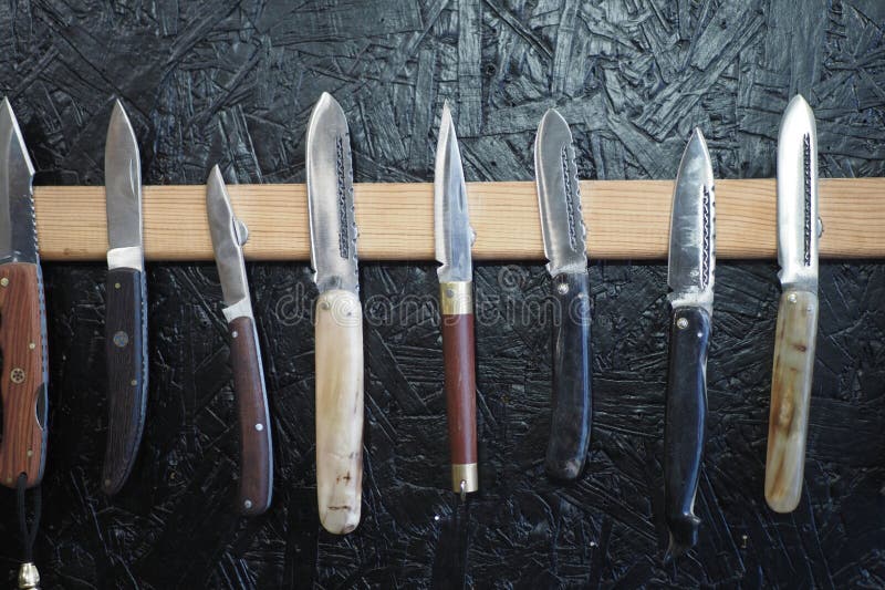 A Set of Handmade Knives on the Table Stock Photo - Image of equipment ...