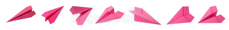 Set with Handmade Pink Paper Planes on White Background Stock Image ...