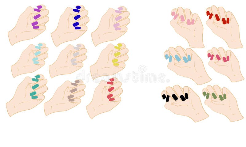 Set of Hands with Colored Nails Stock Illustration - Illustration of ...