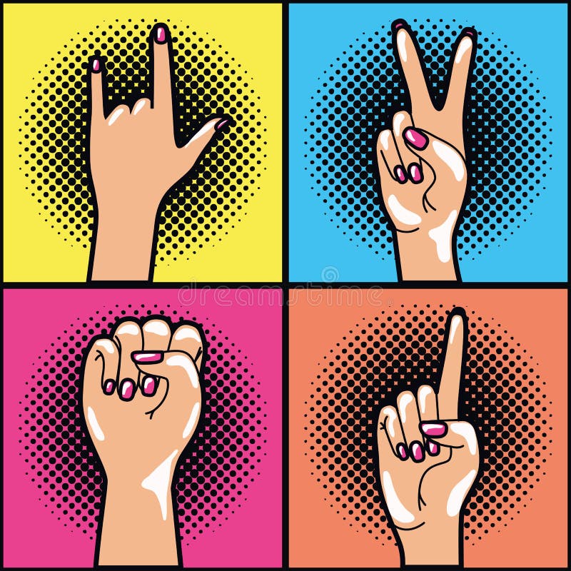 Set of Hands Expressing Pop Art Style Stock Vector - Illustration of ...