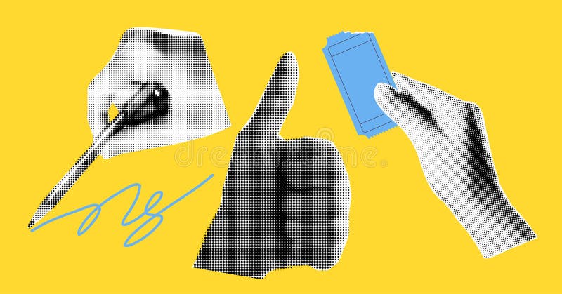 Set of Hands with Gestures - Writing with a Pencil, Holding a Ticket ...