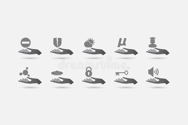 Set of Hands in Giving Position with Miscellaneous Mixed Icons Stock ...