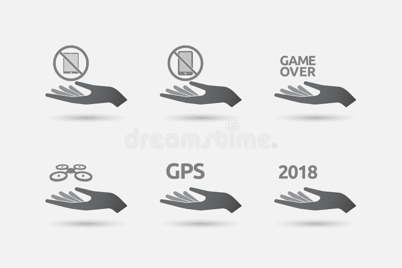 Set of Hands in Giving Position with Technology Related Icons Stock ...