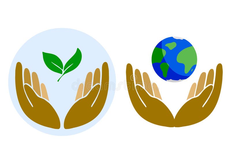 Set of Hands Holding the Planet. Hands Holding a Leaf. Ecology, Save ...