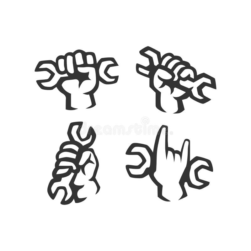 Set of Hands Holding Wrench Vector Illustration Stock Vector ...