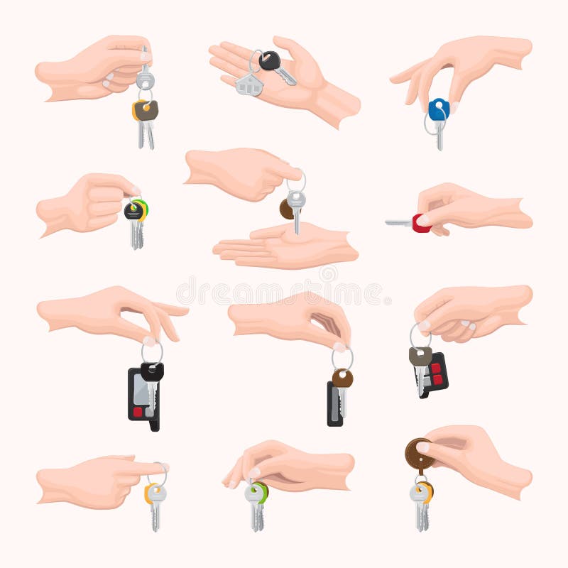Set Hands with Keys. Different Shape, Size, Design Stock Vector ...