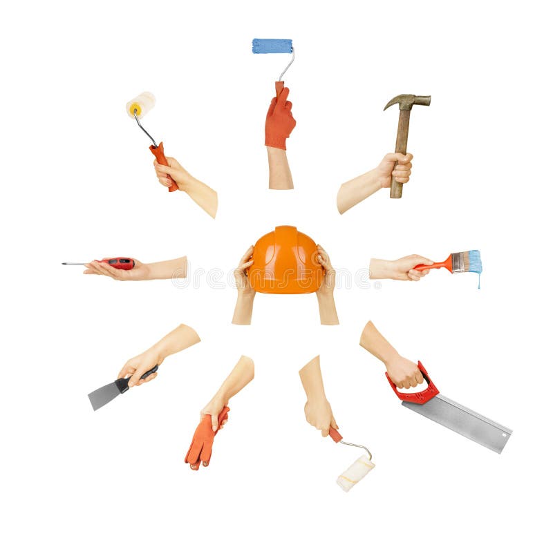 Set of hands with tools stock image. Image of holding - 53428657