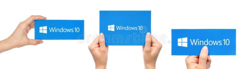Set of Hands, Which Holding Windows 10 Paper Logotype, Isolated on ...