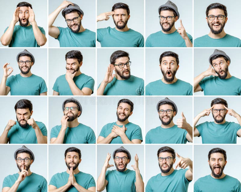 Set of Handsome Emotional Man Stock Image - Image of emotional ...
