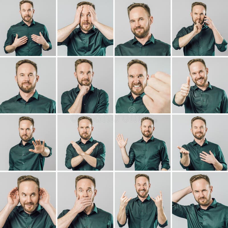 Set of Handsome Man with Different Emotions and Gestures Stock Image ...