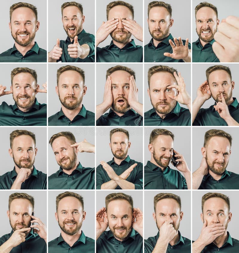 Set of Handsome Man with Different Emotions and Gestures Stock Image ...