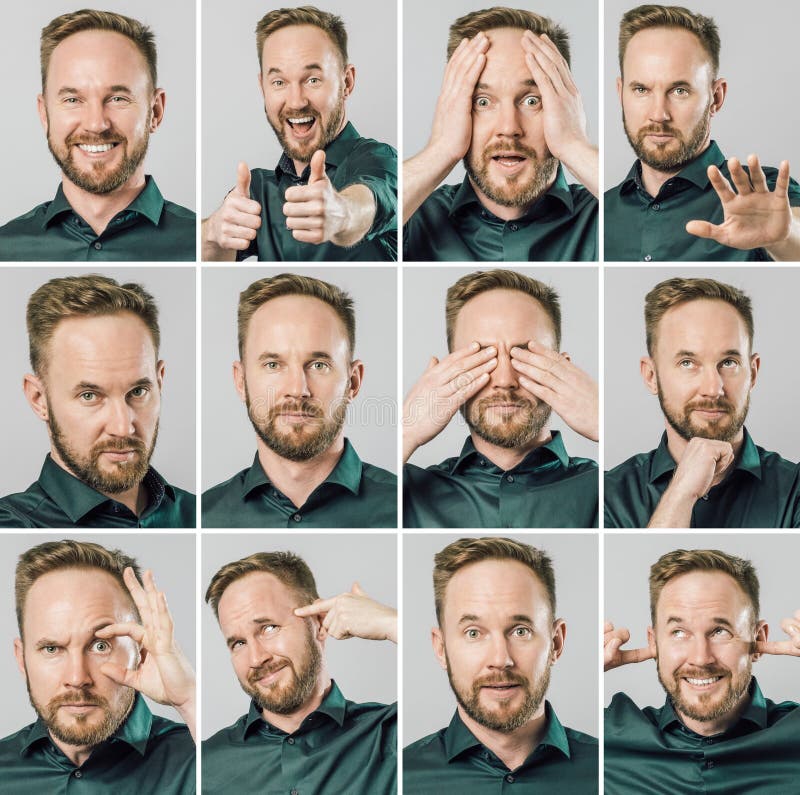 Set of Handsome Man with Different Emotions and Gestures Stock Photo ... Set of Handsome Man with Different Emotions and Gestures Stock Photo ...