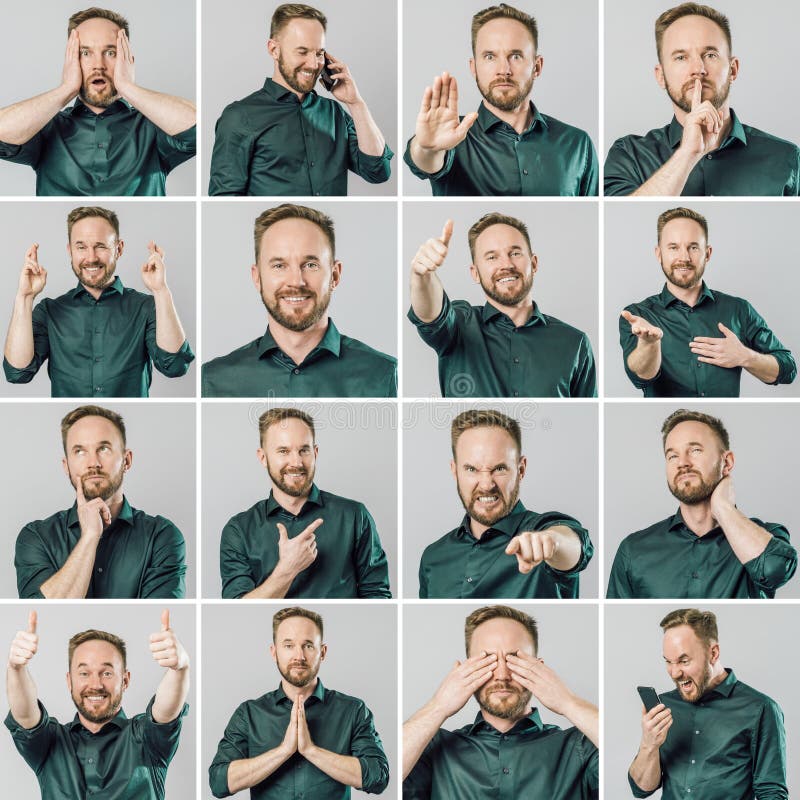 Set of Handsome Man with Different Emotions and Gestures Stock Image ...