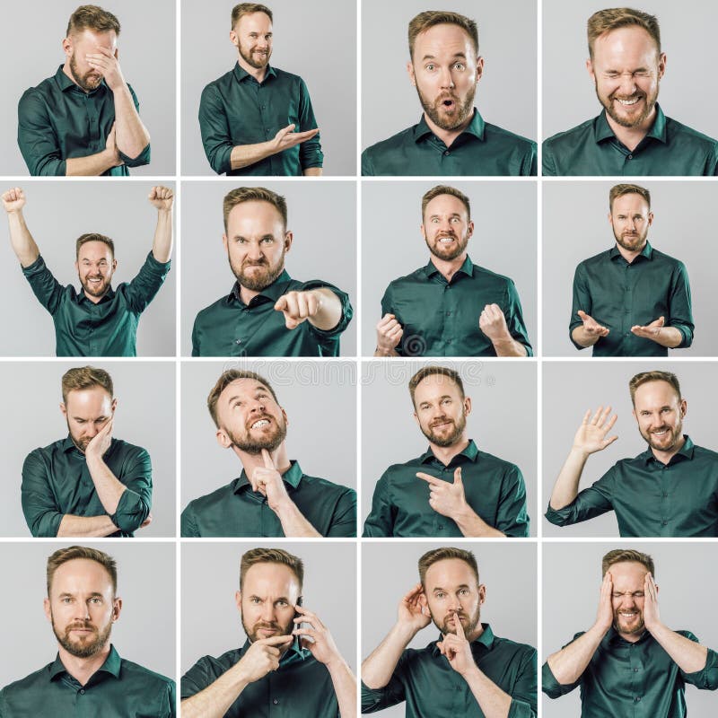 Set of Handsome Man with Different Emotions and Gestures Stock Photo ...