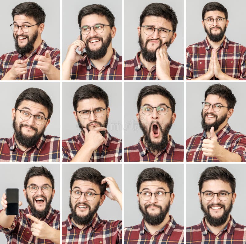 Set of Handsome Man with Different Emotions and Gestures Stock Photo ...