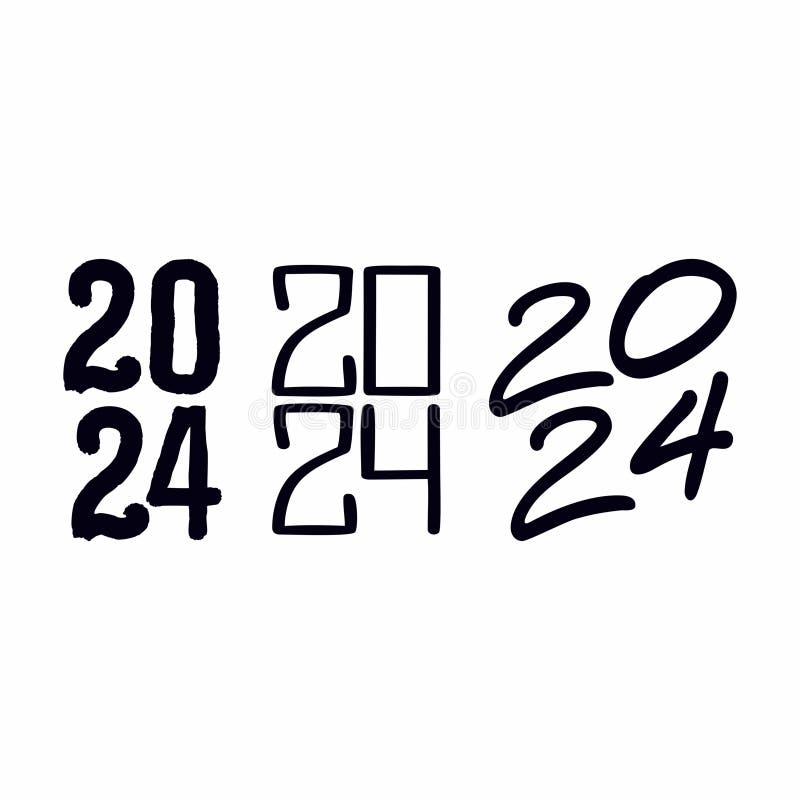 Set of 2024 Text. Isolated Typography Vertical Bold Text. Vector ...