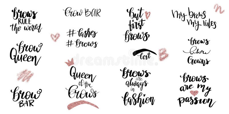 Set of Handwriting Lettering Quotes about Brows. Vector Calligraphy Set ...