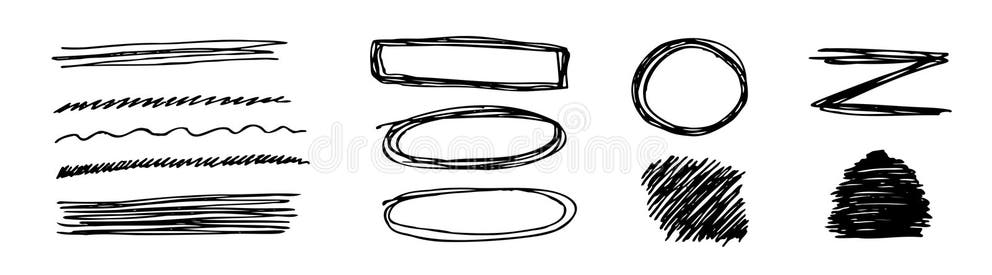 Set of Handwritten Doodles with Pen. Black Abstract Elements for ...