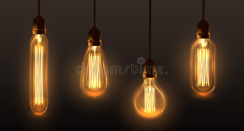 Set of Hanging Edison Light Bulbs, Vector Stock Vector - Illustration ...