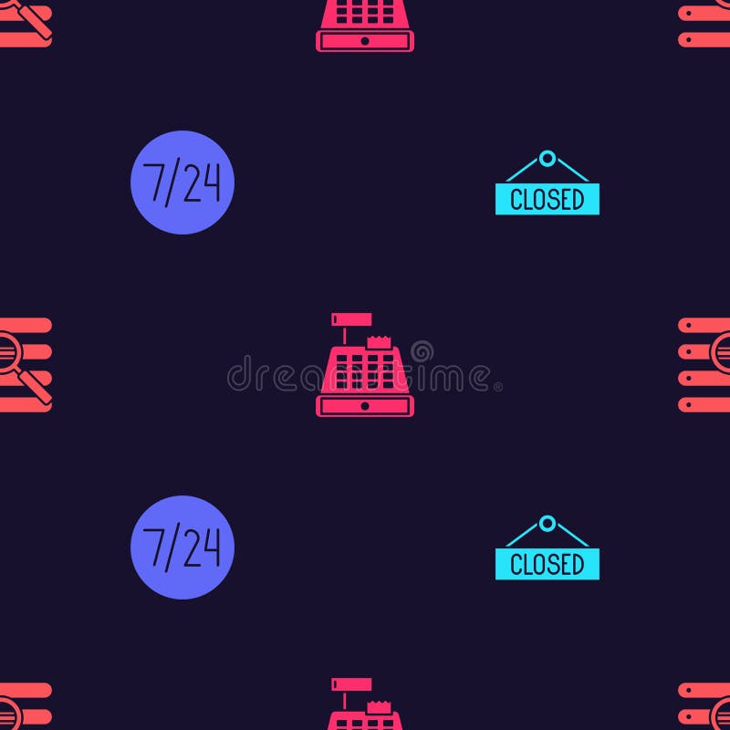 Set Hanging Sign with Closed, Clock 24 Hours, Cash Register Machine and ...