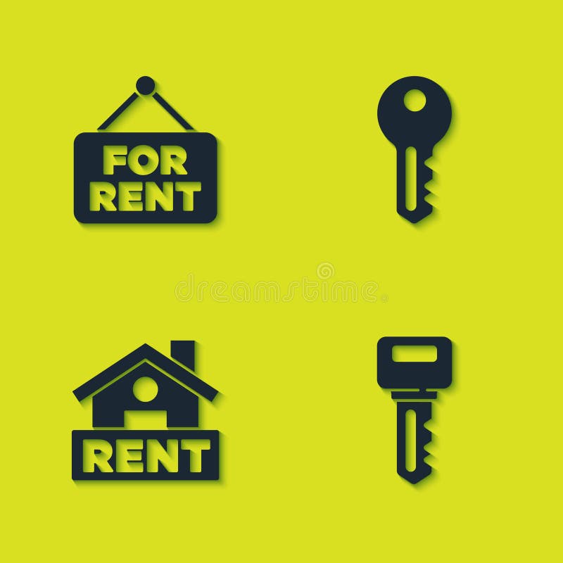 Set Hanging Sign with for Rent, House Key, and Icon. Vector Stock ...