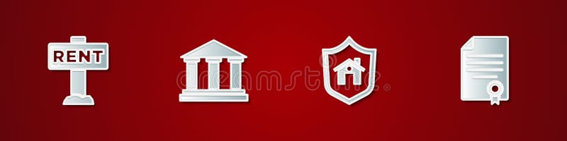 Set Hanging Sign with Rent, Museum Building, House Shield and Contract ...