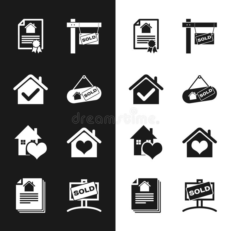 Set Hanging Sign with Sold, House Check Mark, Contract, Heart Shape ...