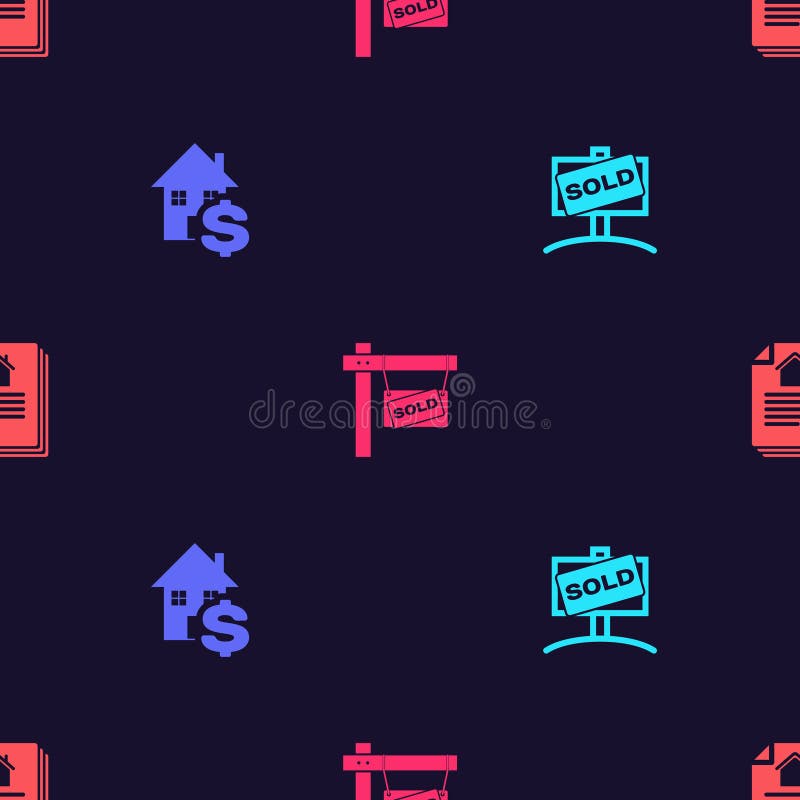 Set Hanging Sign with Sold, House Dollar, and Contract on Seamless ...