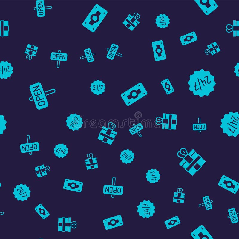 Set Hanging Sign with Text Open, Clock 24 Hours, Stacks Paper Money ...