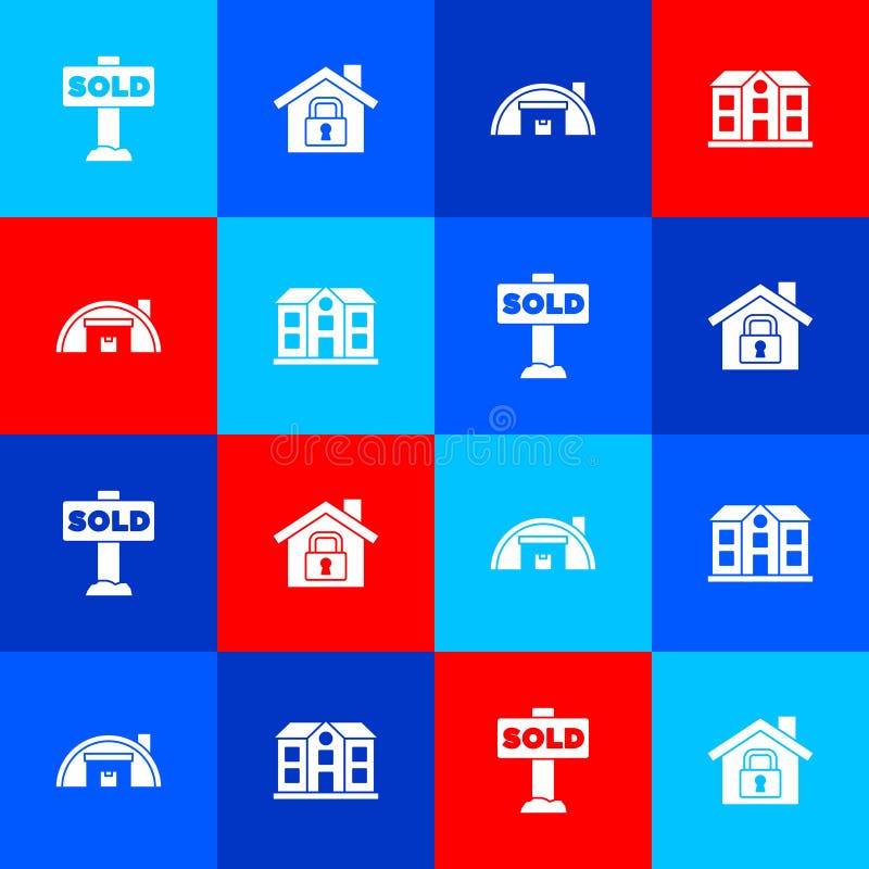 Set Hanging Sign with Text Sold, House Under Protection, Warehouse and ...