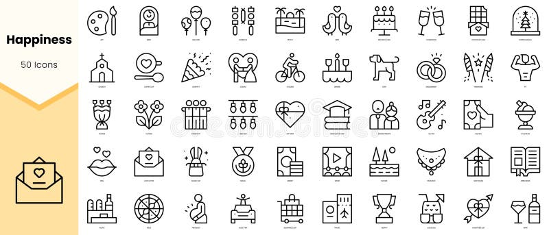 Set of Happiness Icons. Simple Line Art Style Icons Pack Stock Vector - Illustration of party ...