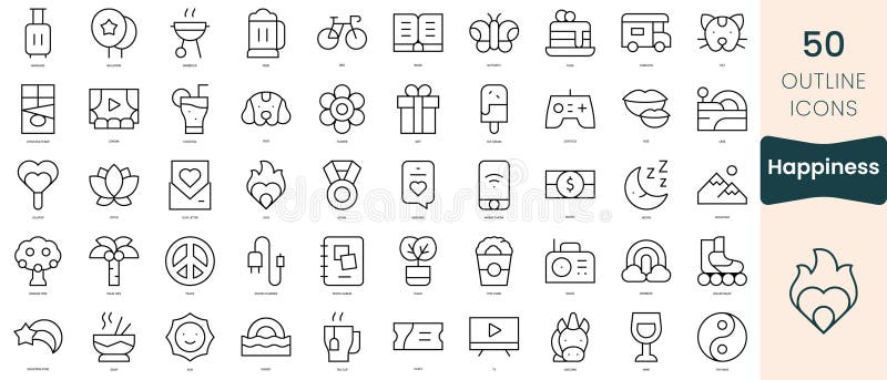 Set of Happiness Icons. Thin Linear Style Icons Pack Stock Vector ...