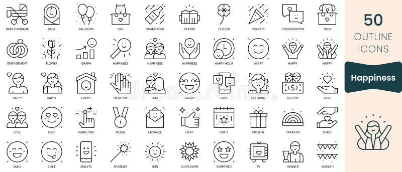 Set of Happiness Icons. Thin Linear Style Icons Pack Stock Vector ...