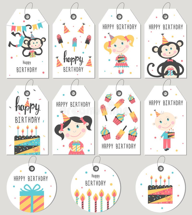Set of Happy Birthday Gift Tags and Cards. Stock Vector - Illustration ...