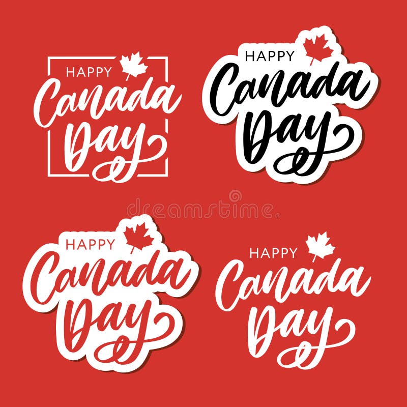 Set Happy Canada Day Hand Drawn Calligraphy Pen Brush Vector Stock ...