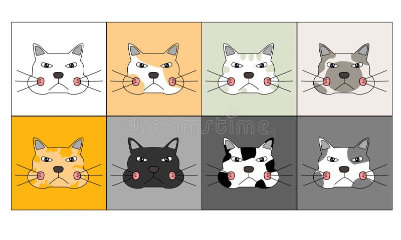 Set of Happy Cat Doodle Art Design Stock Illustration - Illustration of ...