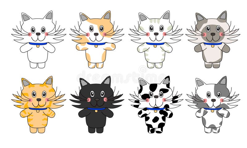 Set of Happy Cat Doodle Art Design Stock Illustration - Illustration of ...
