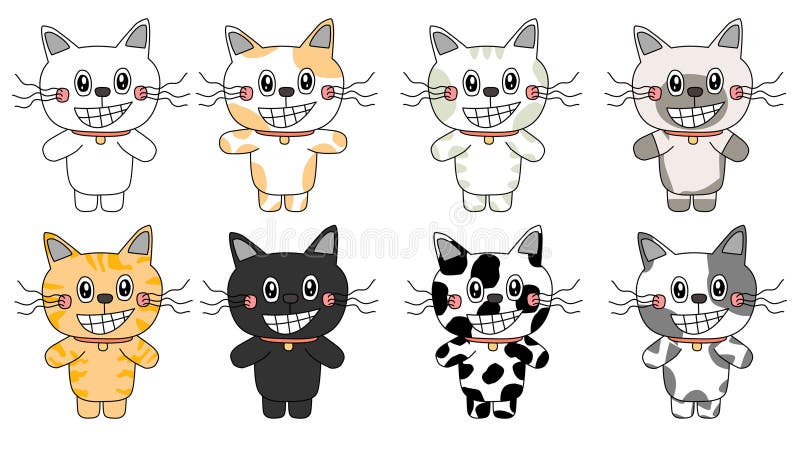 Set of Happy Cat Doodle Art Design Stock Illustration - Illustration of ...