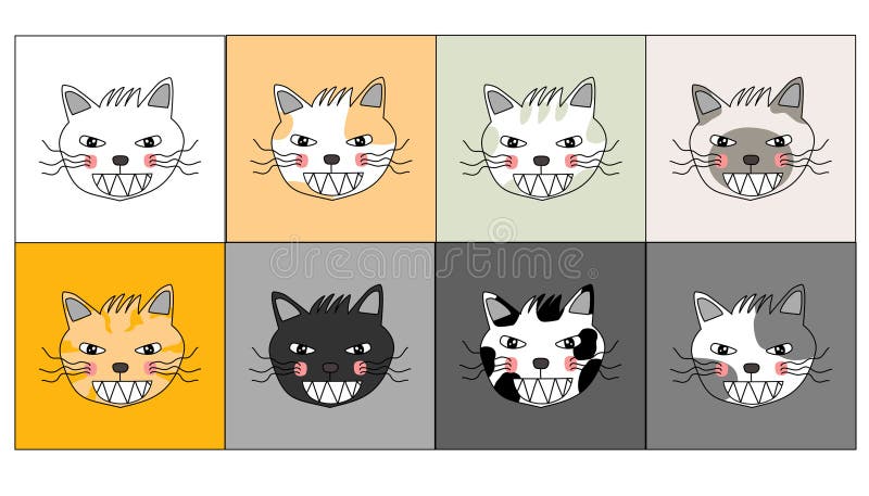 Set of Happy Cat Doodle Art Design Stock Illustration - Illustration of ...