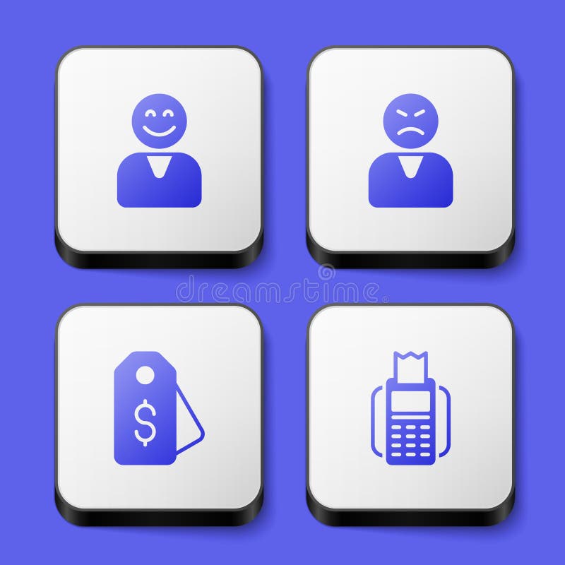 Set Happy Customer, Angry, Price Tag with Dollar and POS Terminal Icon ...