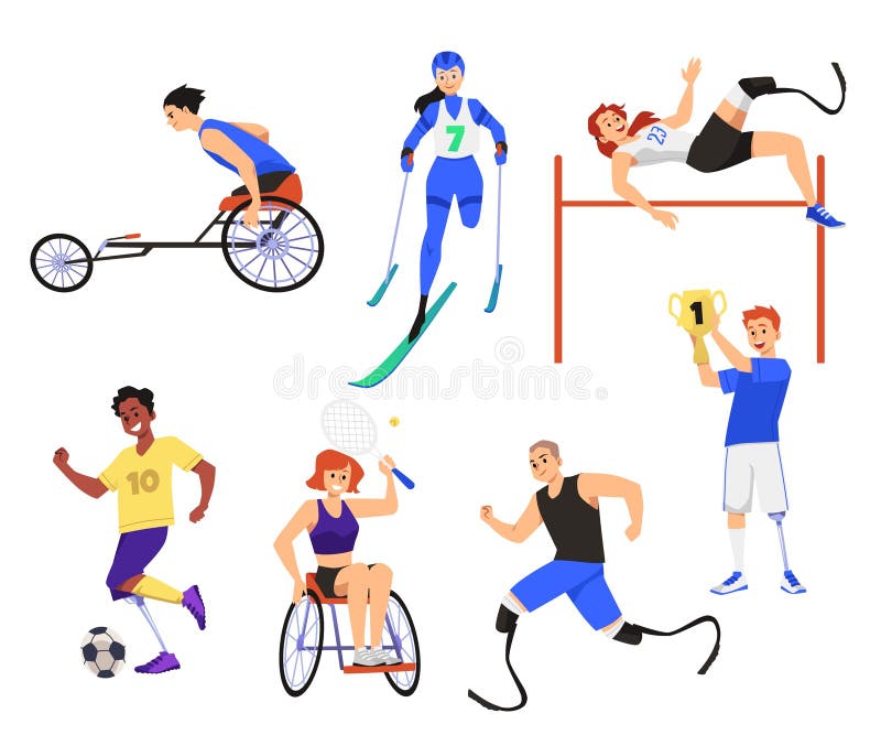 Disabled Athletes Sport Activity - Flat Cartoon Vector Illustration ...