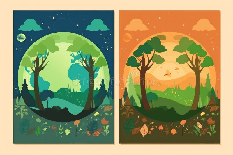 Set of Happy Earth Day Posters and Leaves Saving the Planet. Concept ...