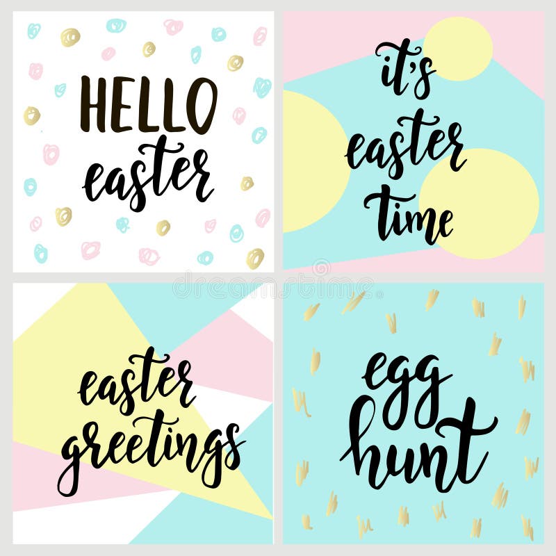Set with Happy Easter Gift Cards with Calligraphy. Handwritten ...