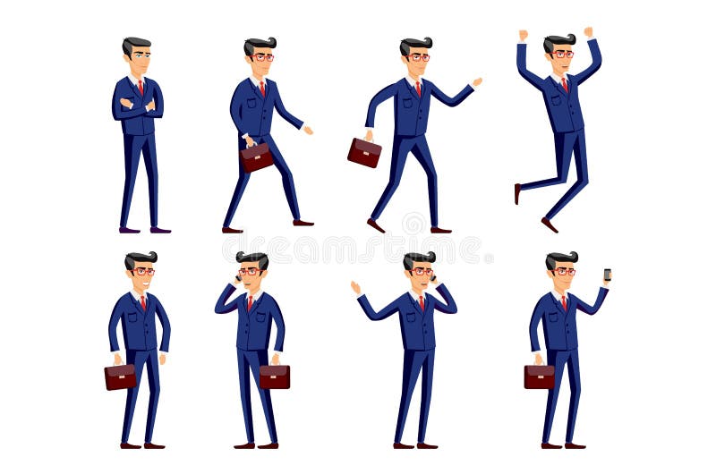 Set of Happy Office Man. Vector Illustration Stock Vector ...