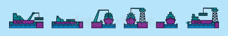 Set of Harbour Cartoon Icon Design Template with Various Models. Vector ...