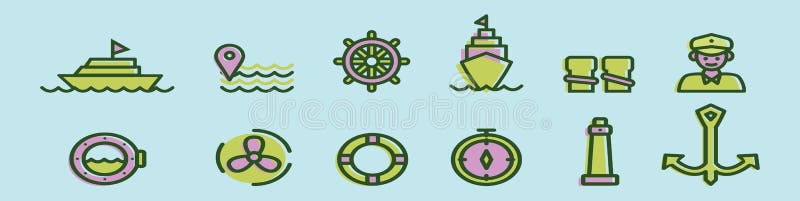 Set of Harbours Cartoon Icon Design Template with Various Models ...