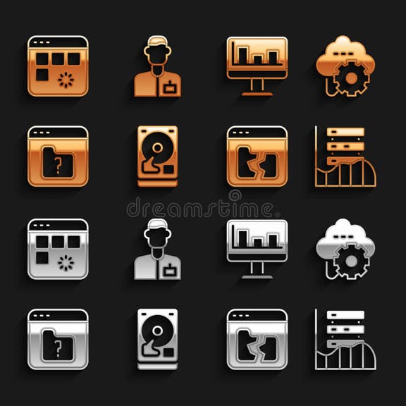 Set Hard Disk Drive HDD, Cloud Technology Data Transfer, Server, Data, Web Hosting, Broken File ...