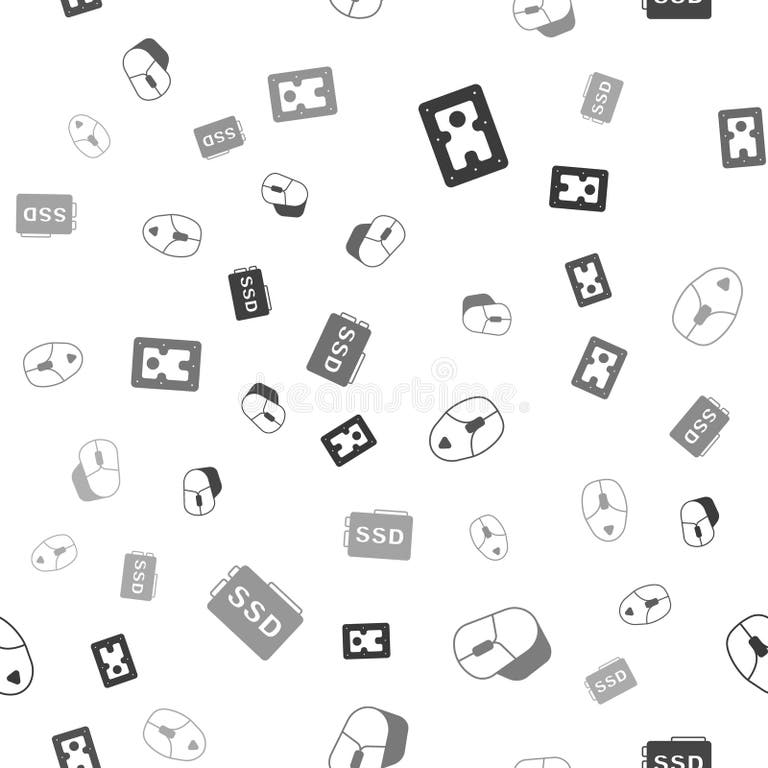 Set Hard Disk Drive HDD, Computer Mouse, and SSD Card on Seamless ...